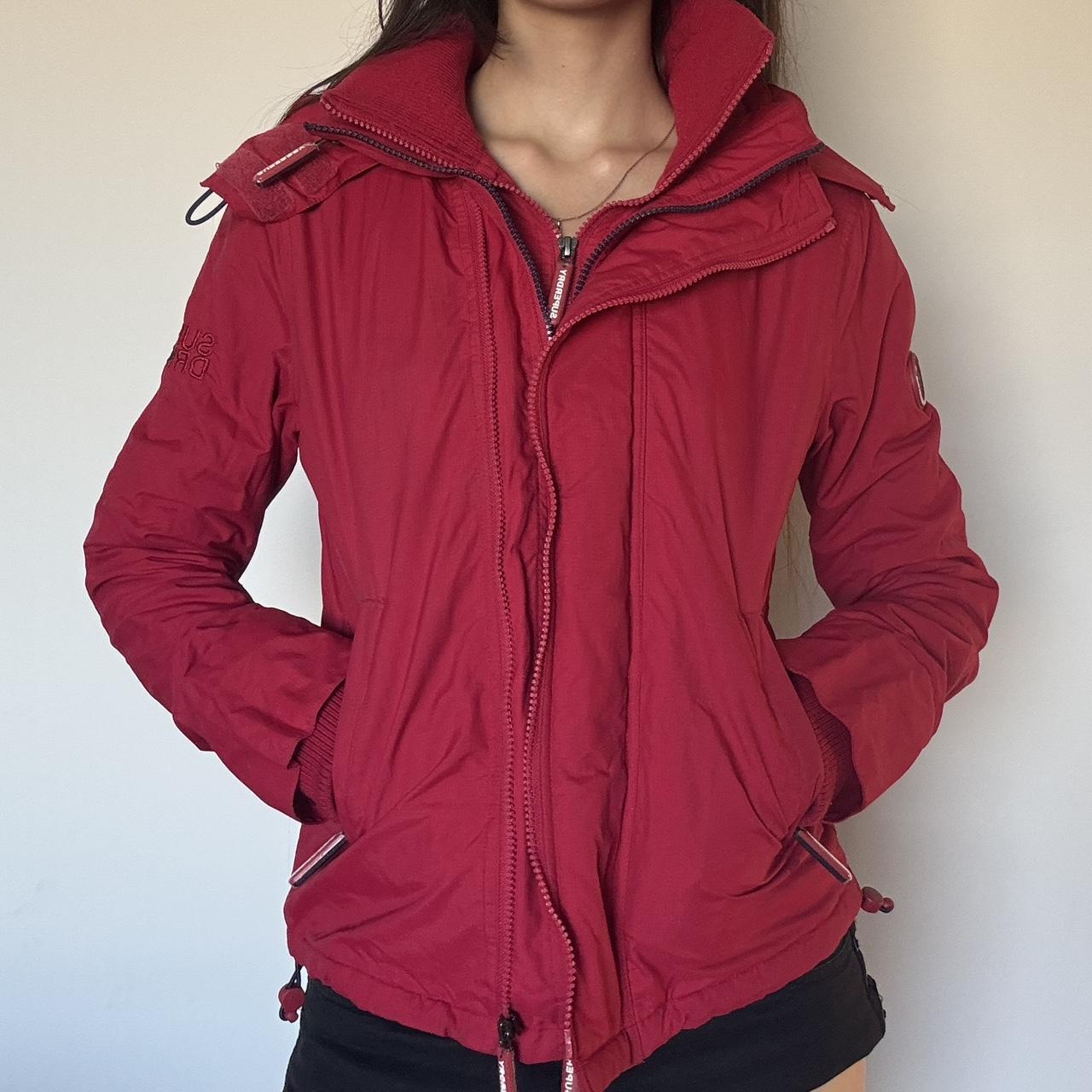 SuperDry Red Puffer🍎 Red puffer jacket with navy... - Depop