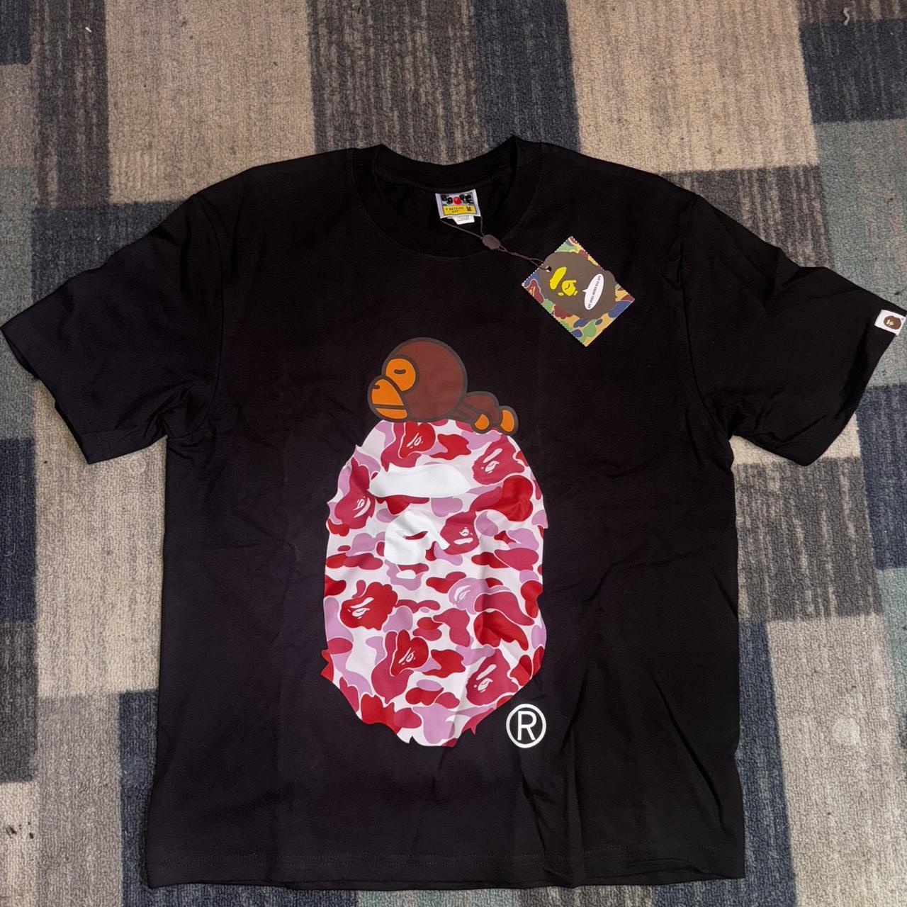 BAPE black & pink monkey print tee #streetwear with... | Depop