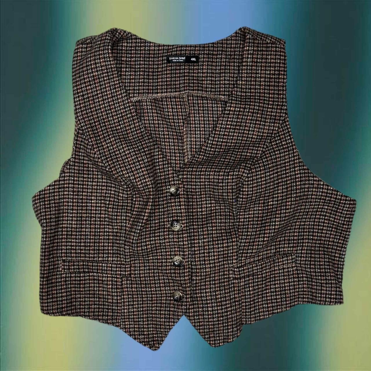 SHEIN brown plaid tweed vest. Size 4x. Definitely... - Depop