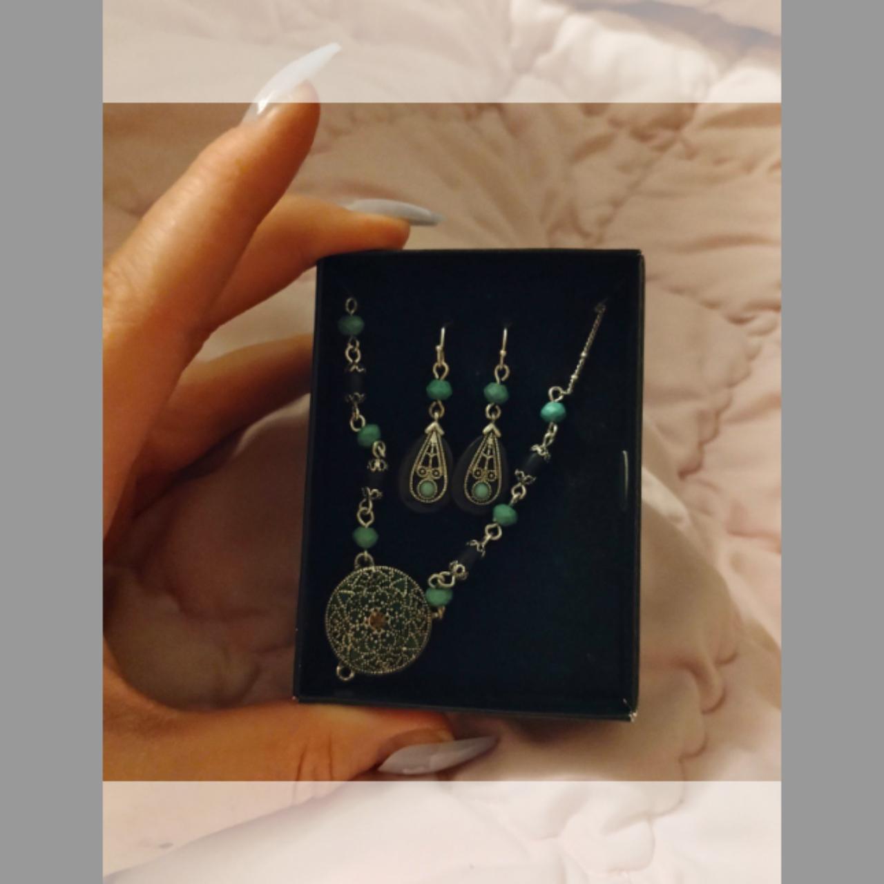 A unique Jewelry set. Comes with a necklace & earrings. | Depop