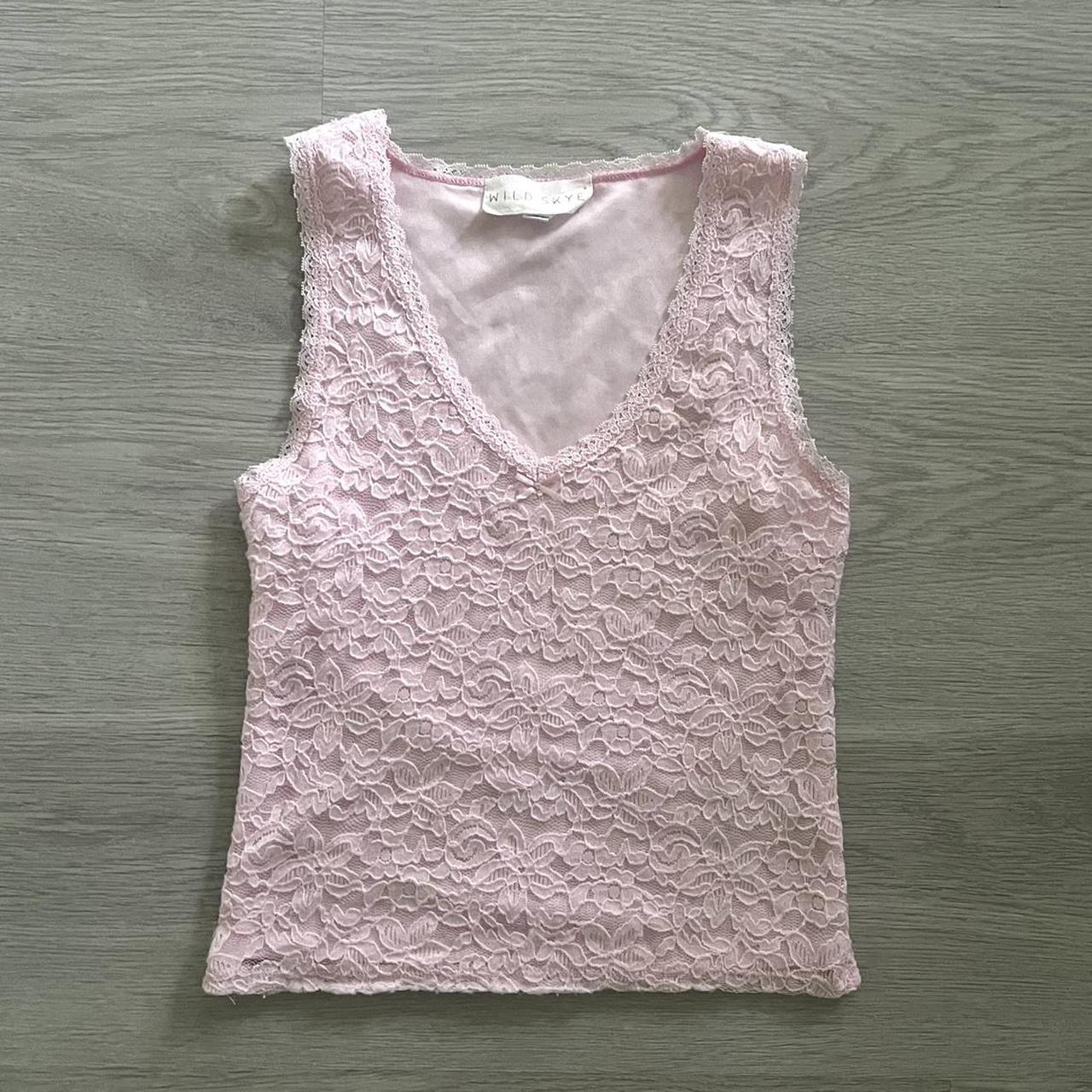 Light pink lace tank top with a V neck and lace... - Depop