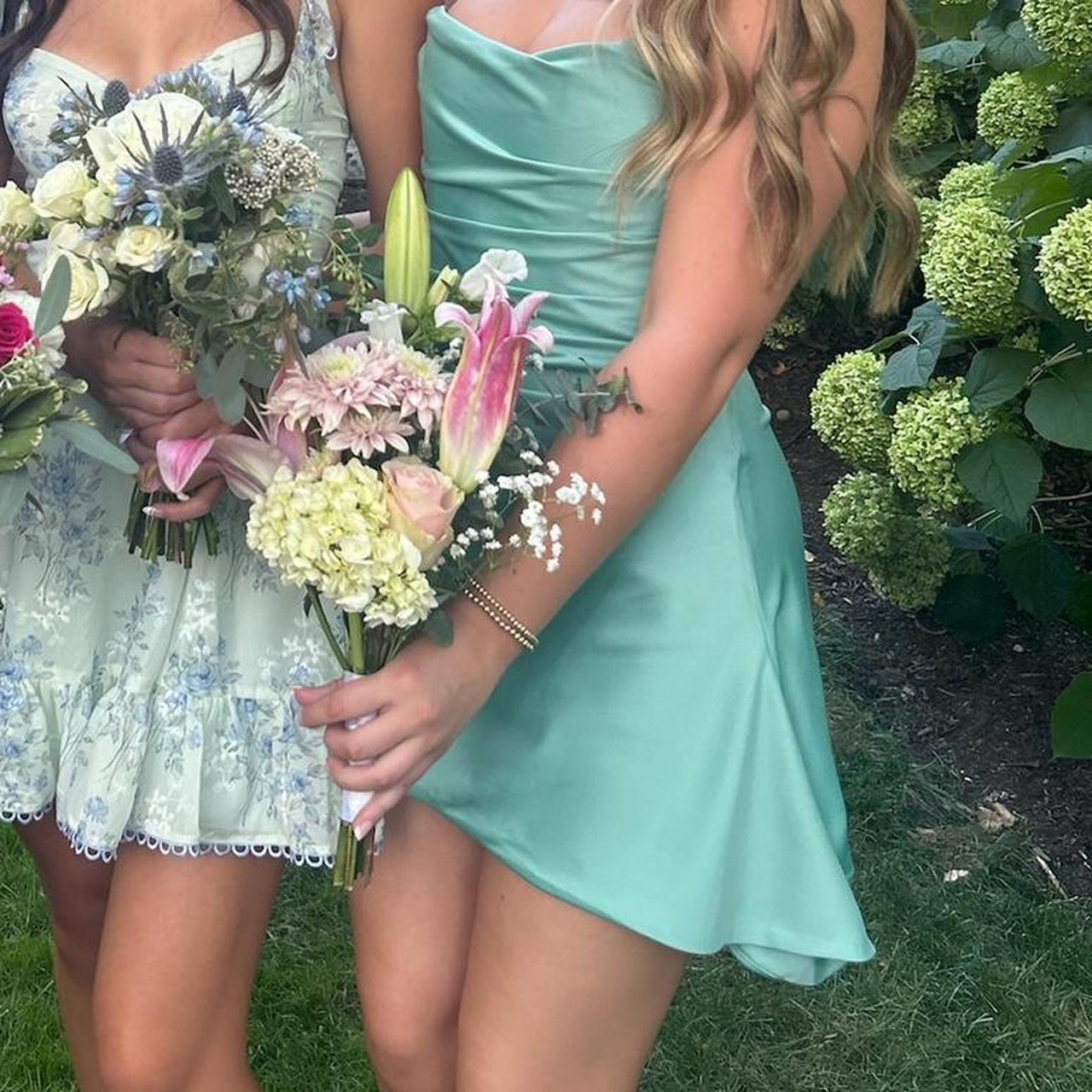 #houseofcb #minidress this beautiful aqua/blue mini... | Depop