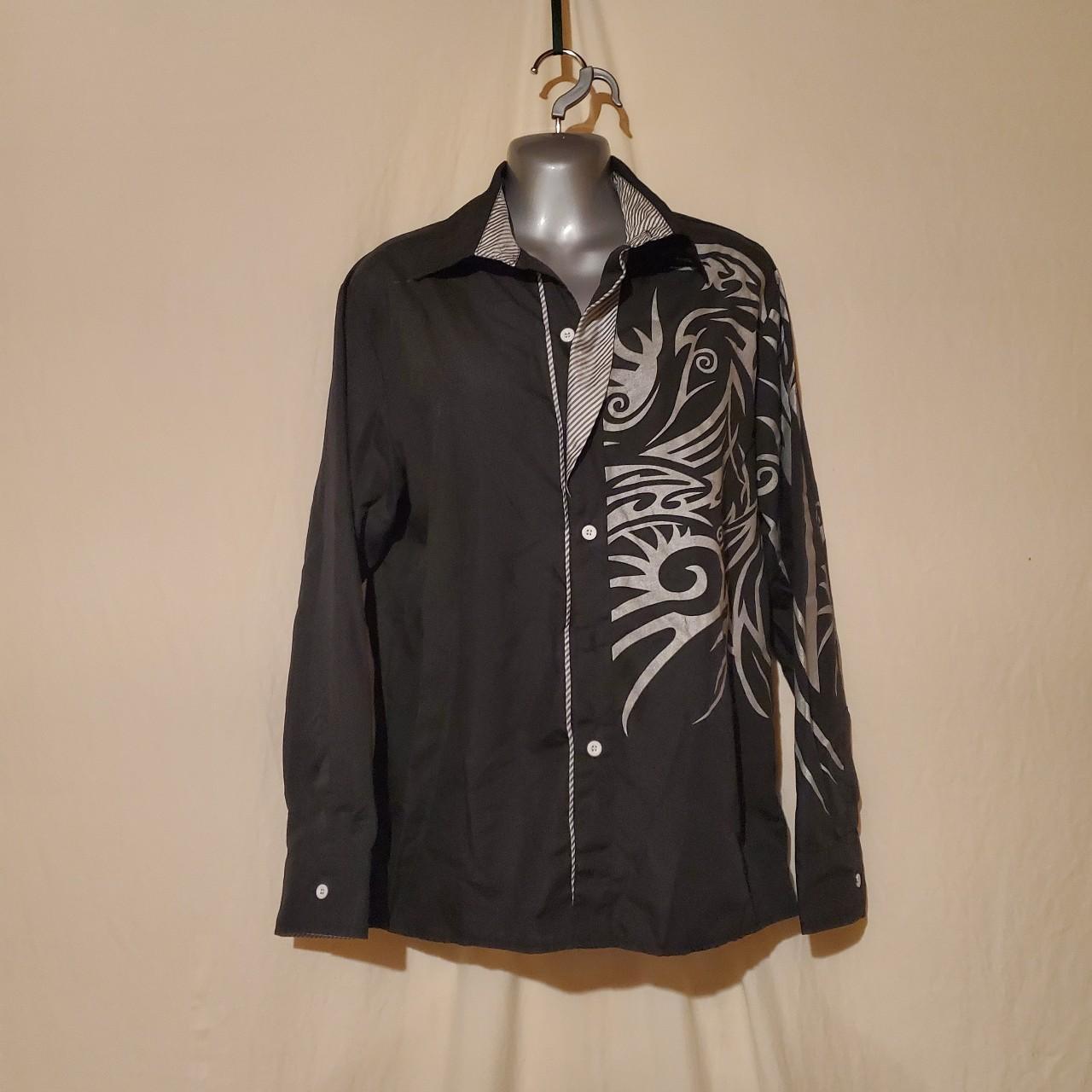 Y2k style Black and Silver Button Up Shirt. Good... - Depop