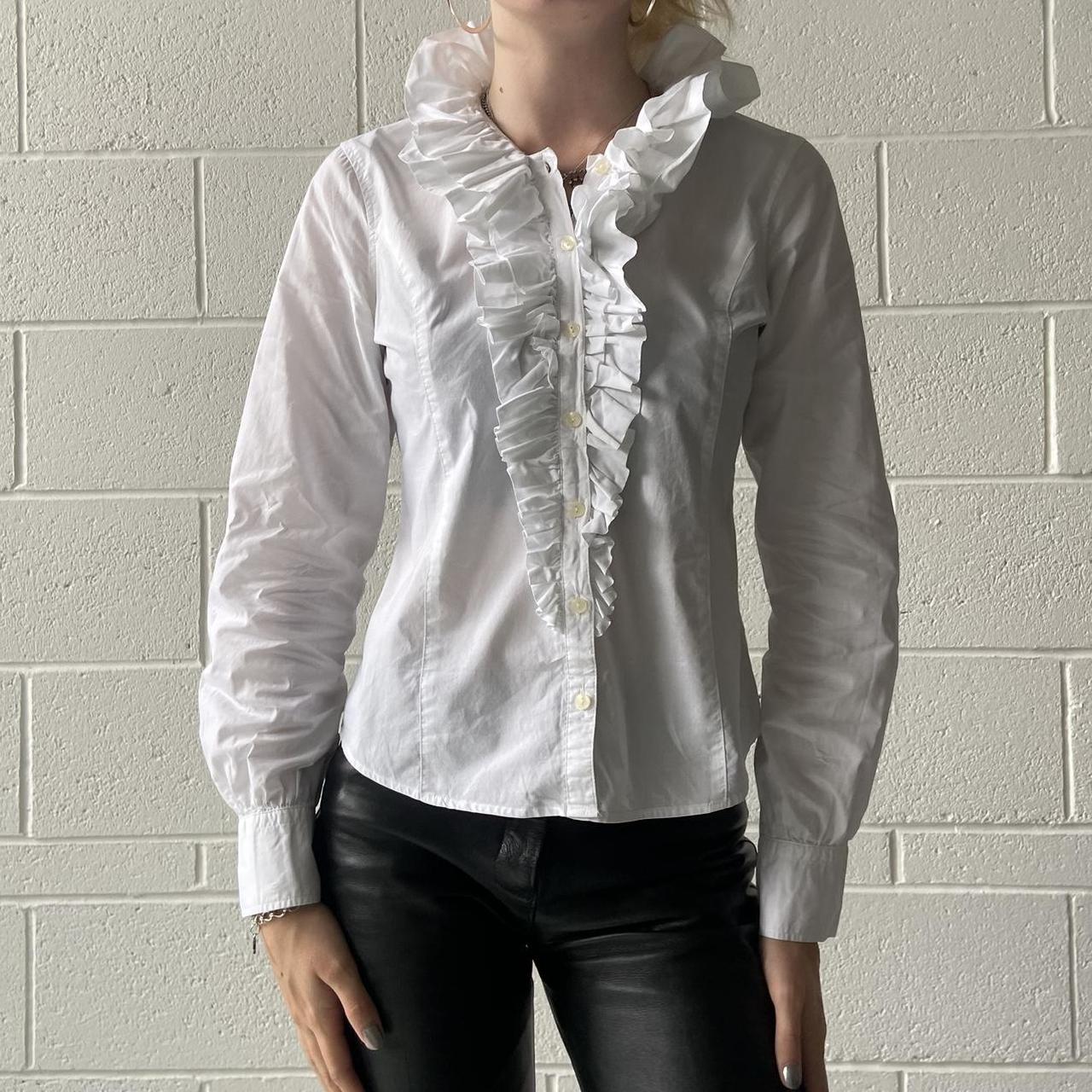 Office siren vibe French vintage ruffle collar... - Depop