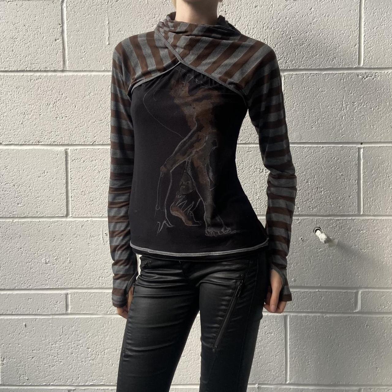 Grungy unique vintage Cop Copine long sleeve striped... - Depop