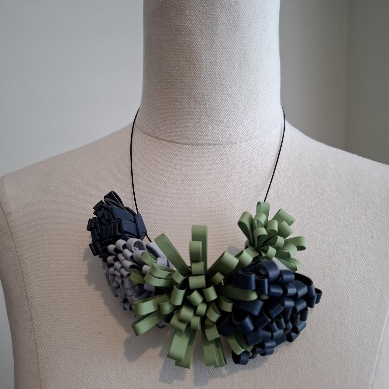 COS brand Leather flower necklace Navy Mint soft... - Depop