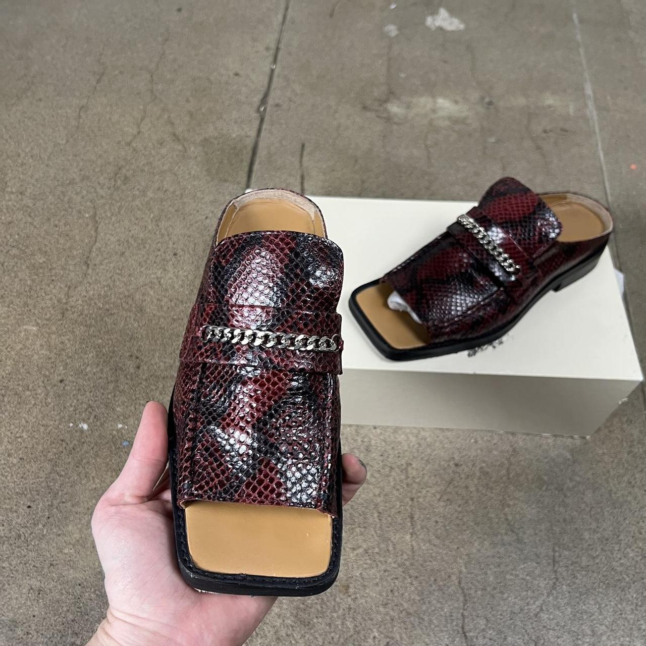 Martine Rose Pink Snake Open Toe Loafers Retail... - Depop