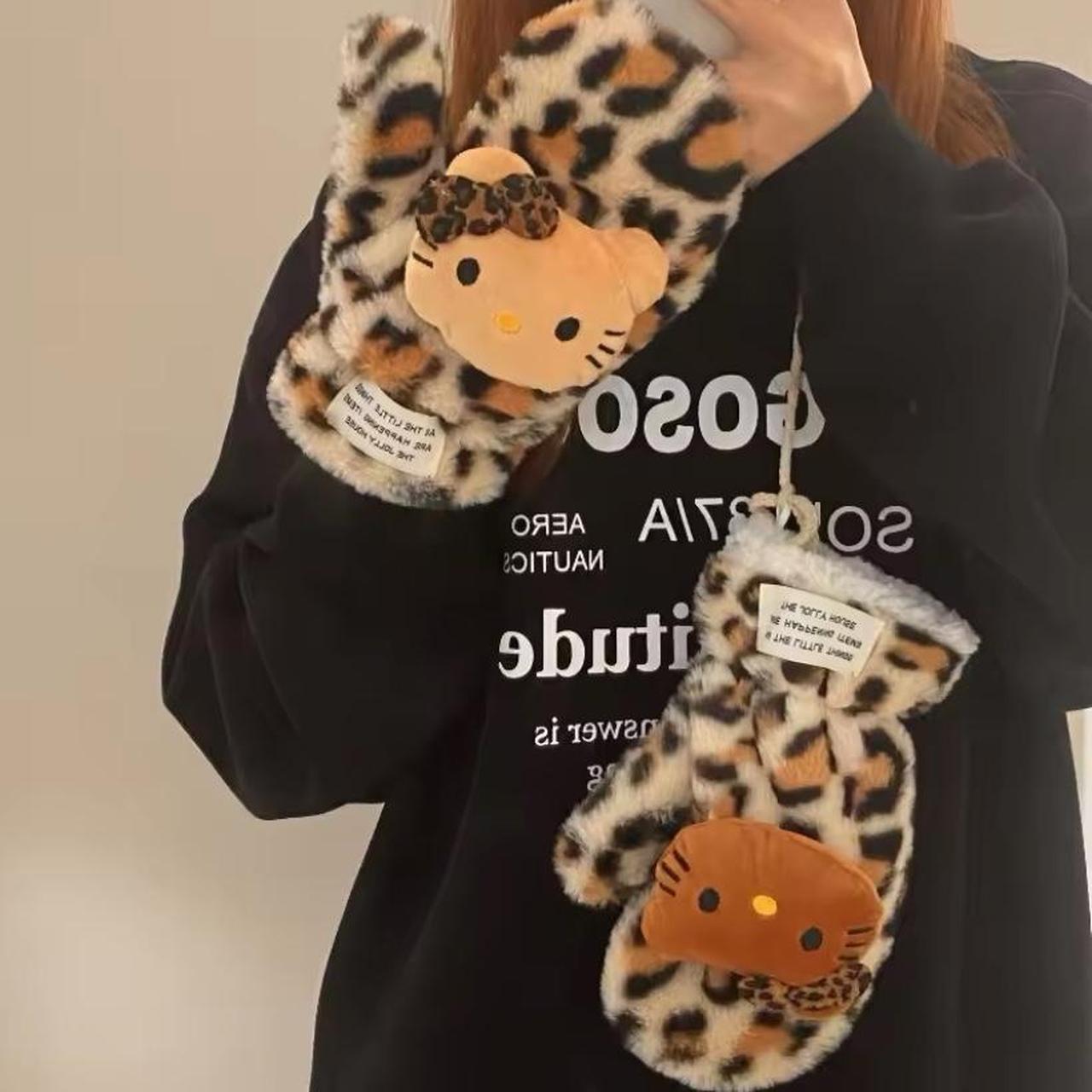 Animal print y2k Hello Kitty mittens gloves brand... - Depop