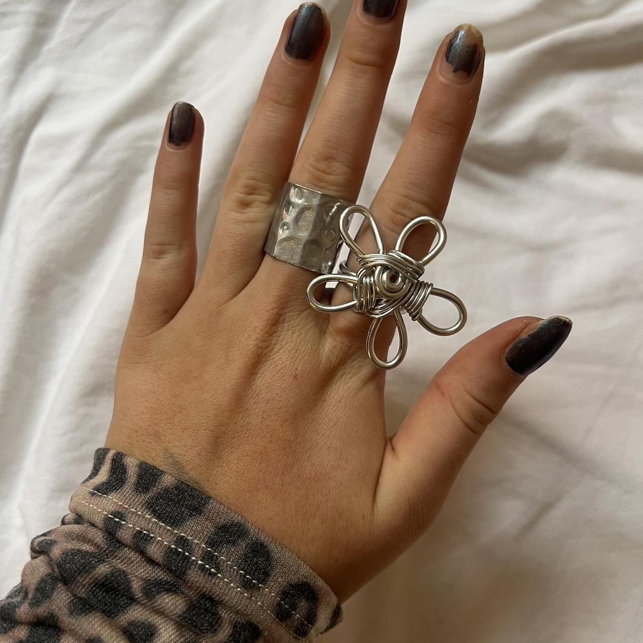 Chunky silver flower statement ring ⭐️ Handmade with... - Depop