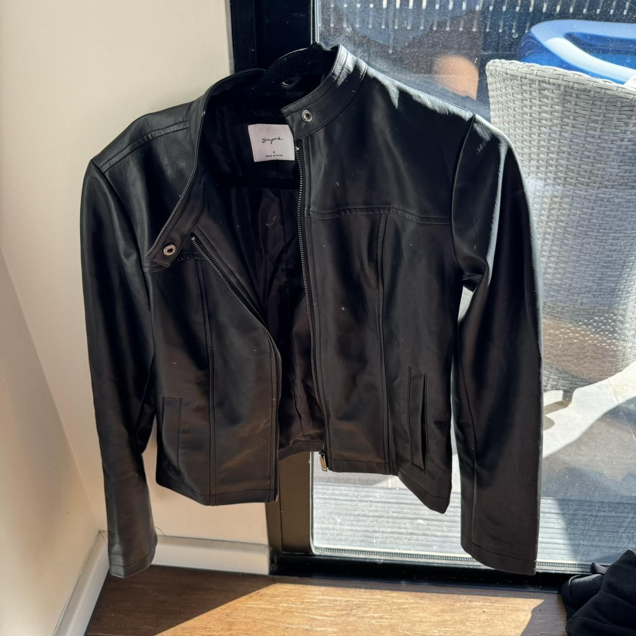 Motor fake leather jacket Size small - Depop