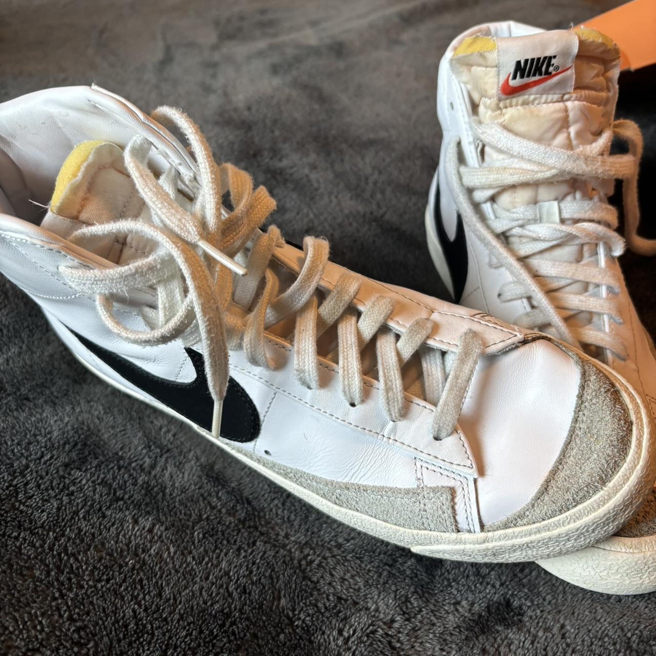 Nike Blazer Mid 77 trainers in white and black 32$... - Depop