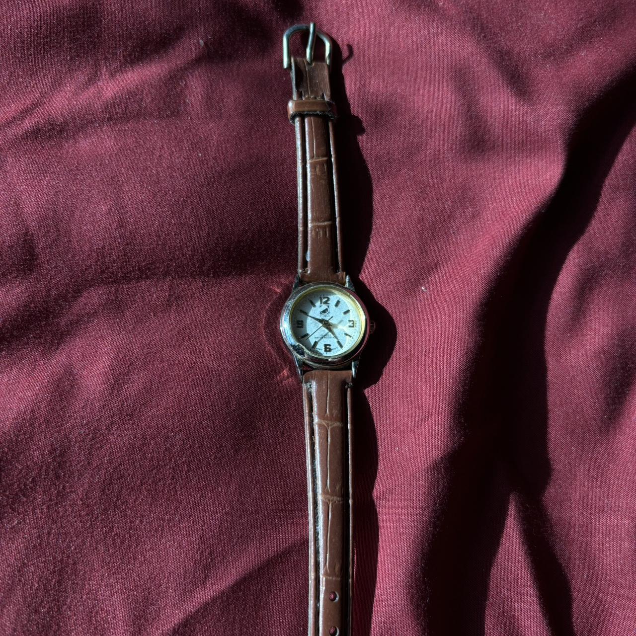 Brown leather watch with white face untested... - Depop