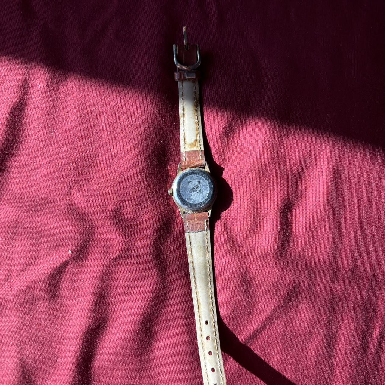 Brown leather watch with white face untested... - Depop