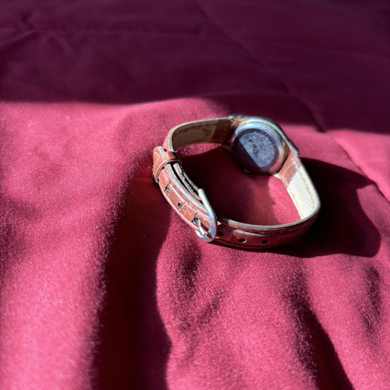 Brown leather watch with white face untested... - Depop