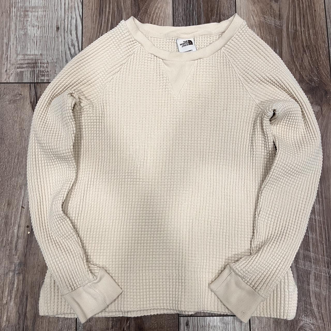 The North Face women’s cream waffle knit thermal... | Depop