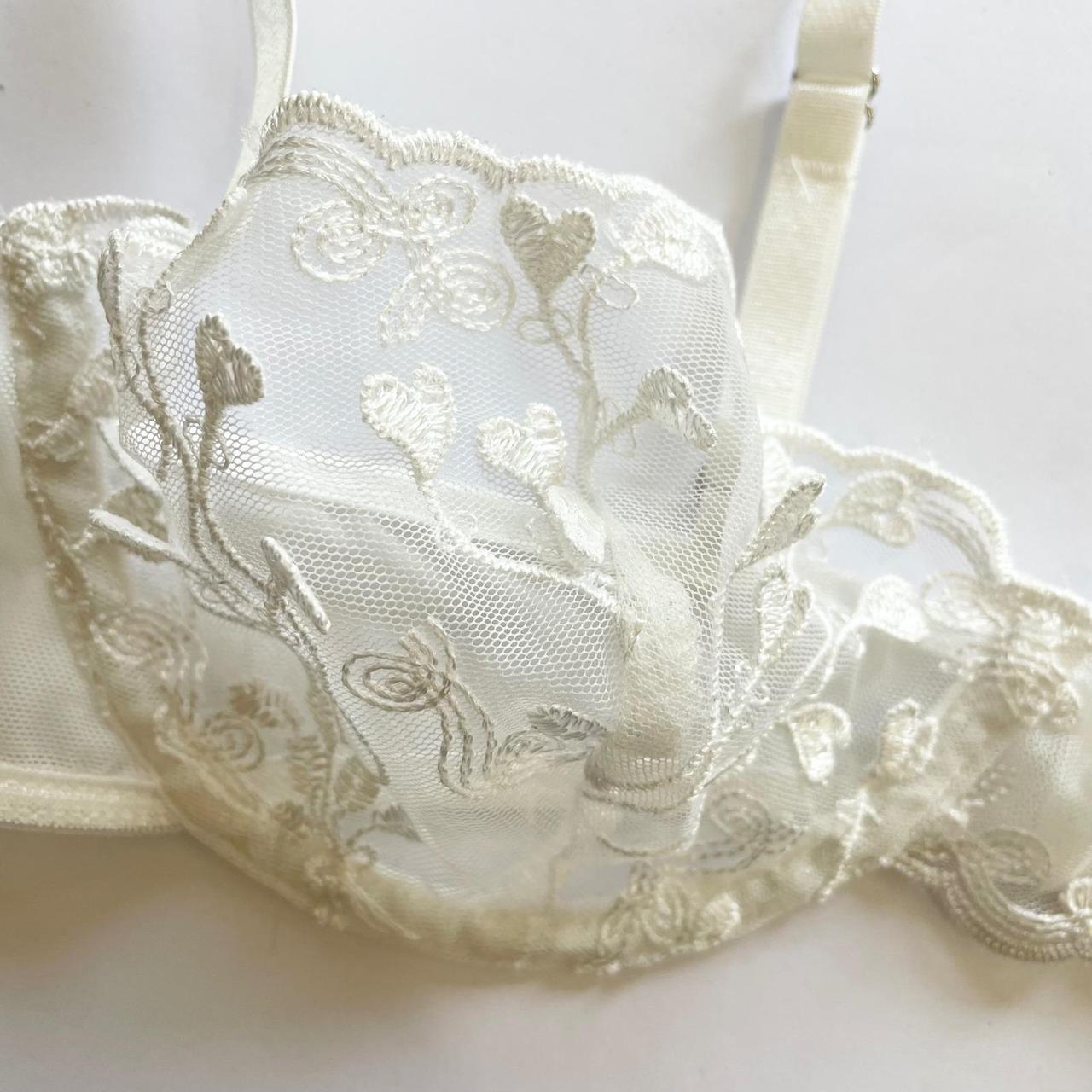 Lace Bra Sheer Unlined Floral Embroidery Adjustable... | Depop