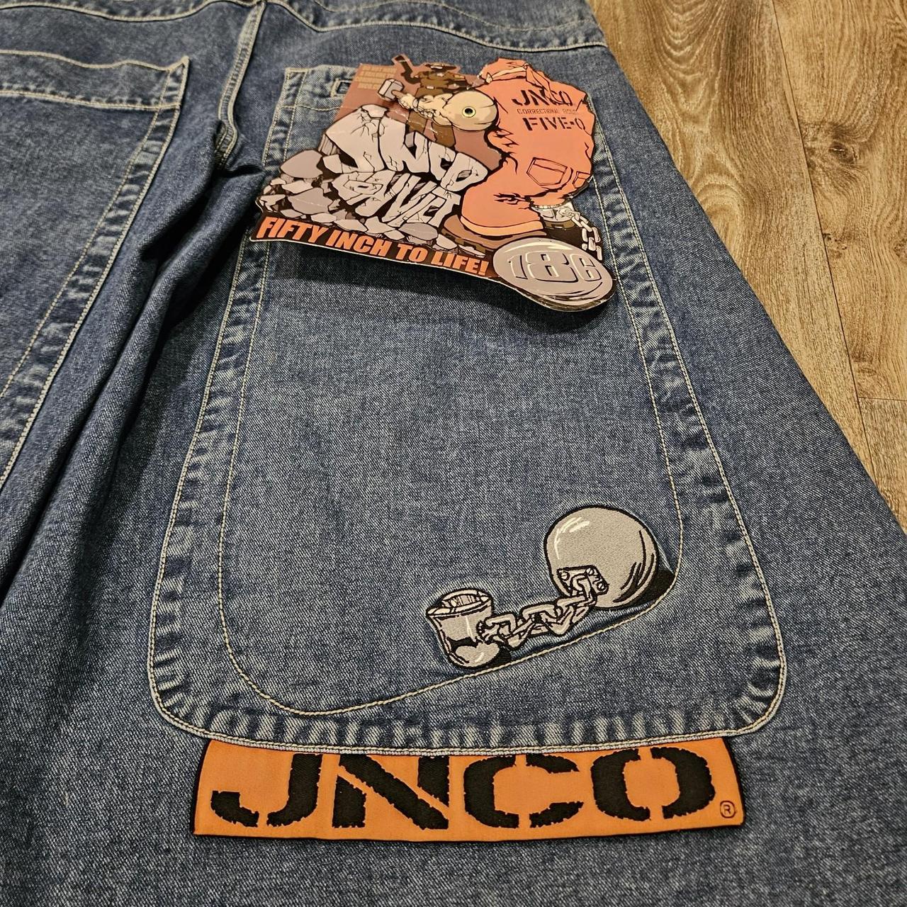 CRAZY Y2K BAGGY RAVE JNCO CONVICT 50" LEG OPENING!!!... - Depop