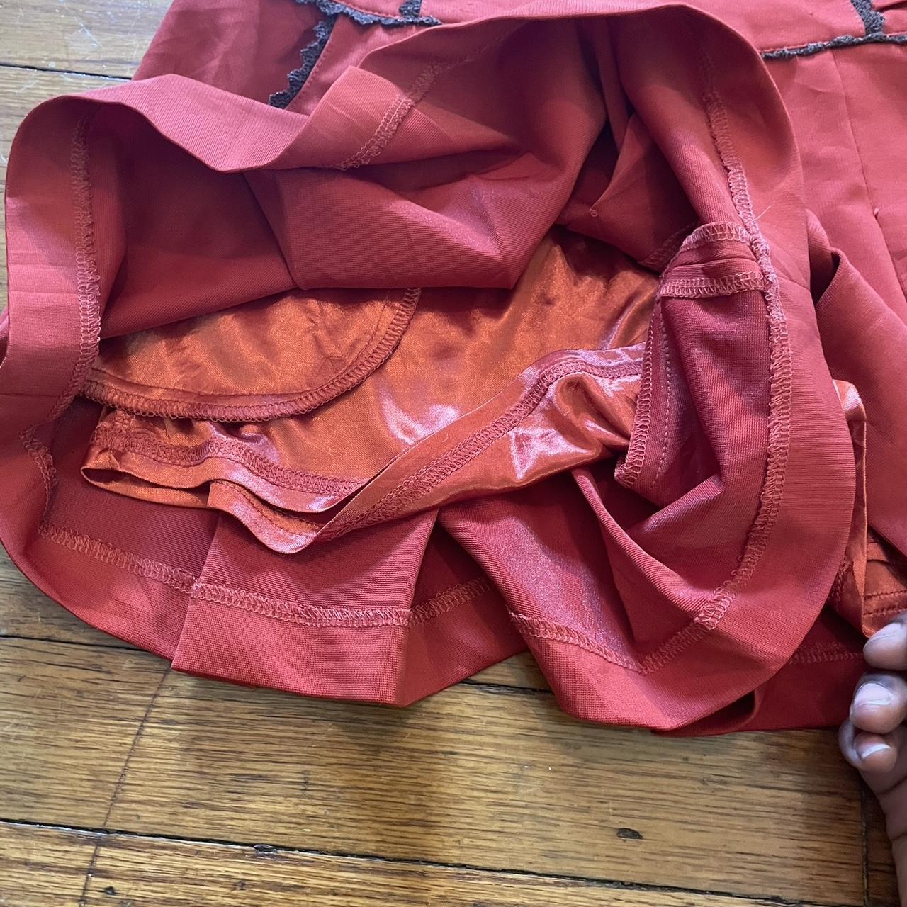 Pinky Girls red mini skirt with black lace trim and... | Depop