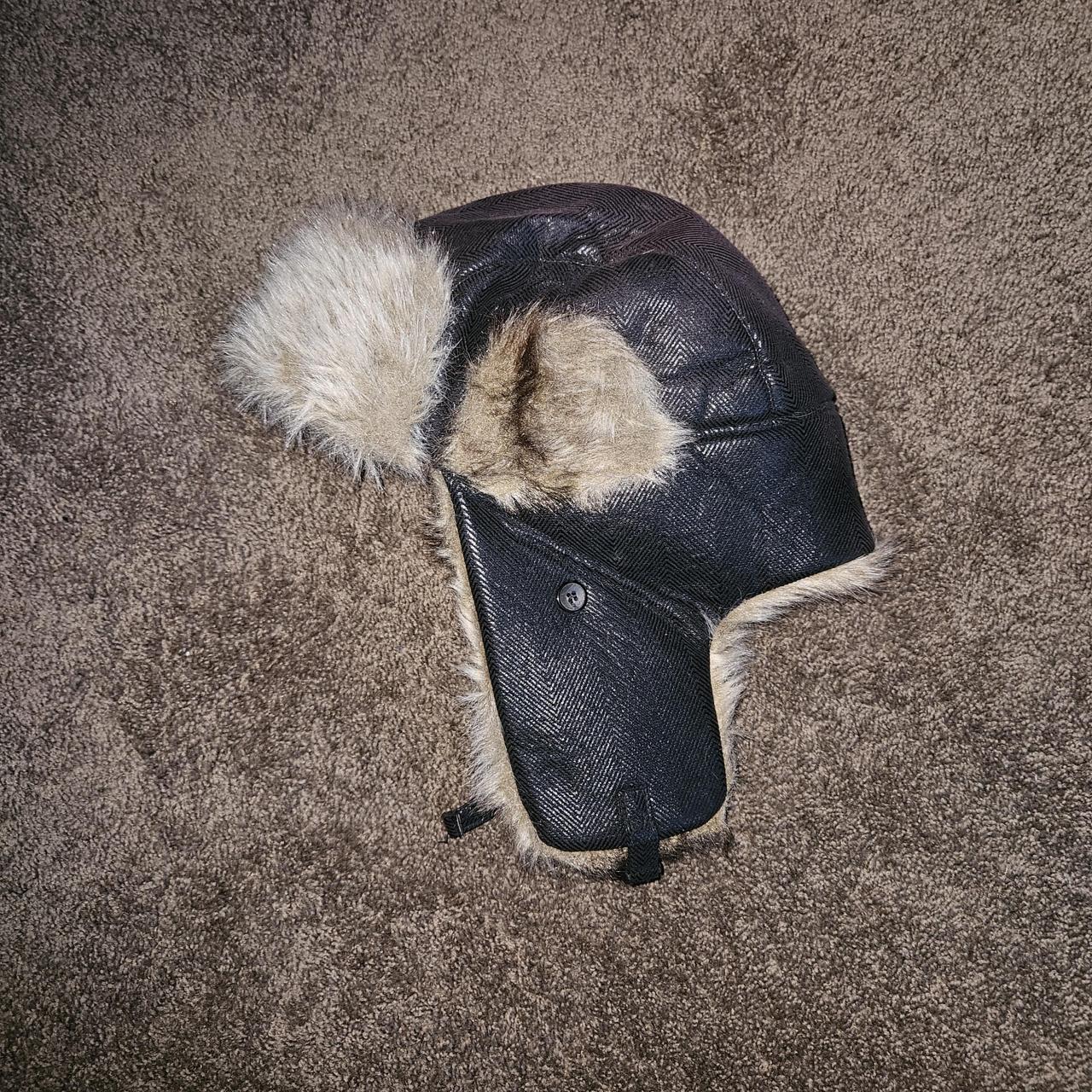 Black and cream faux fur leather ushanka hat. #hat... | Depop