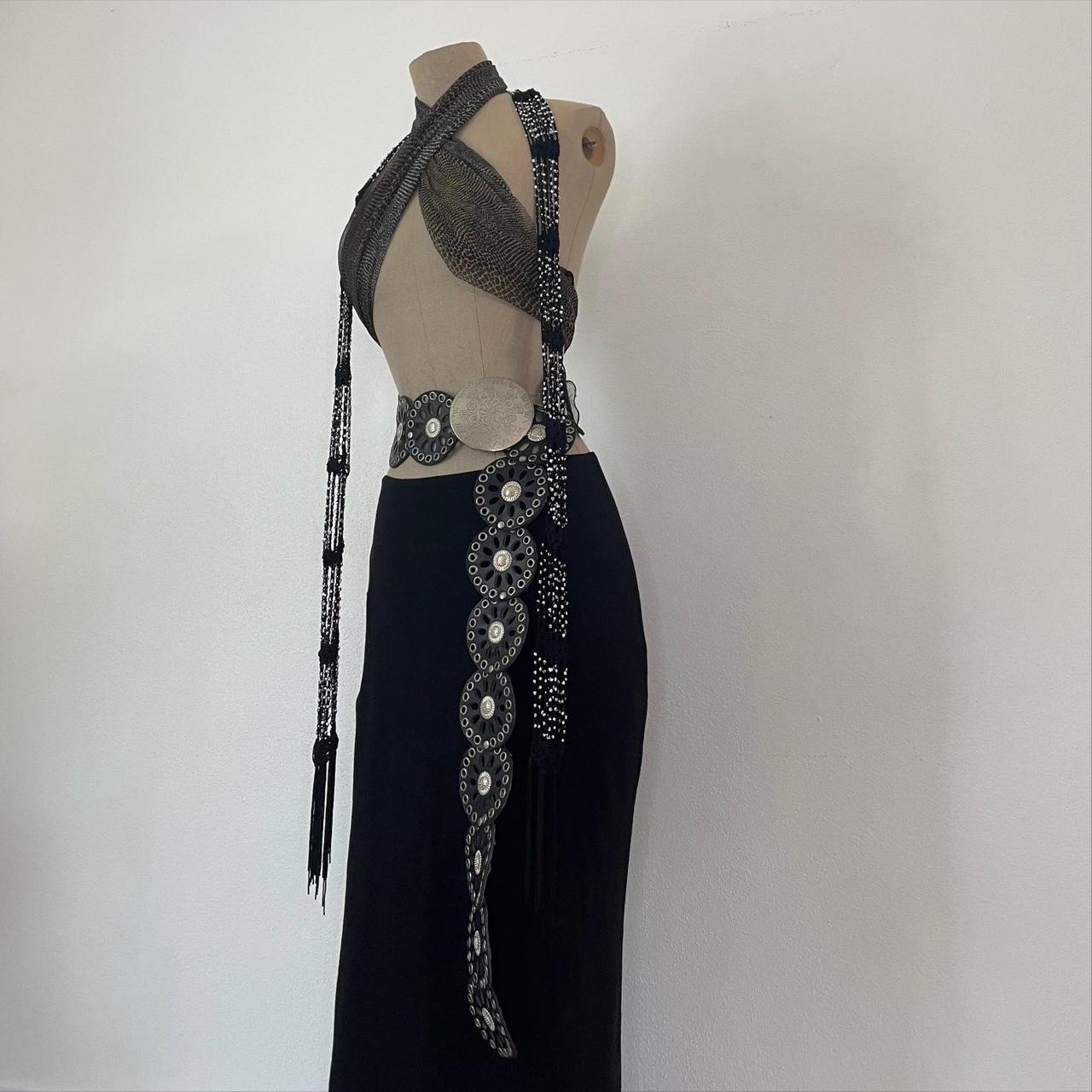 Black Y2k Style Skinny Scarf with Silver Studs 🖤 - Depop