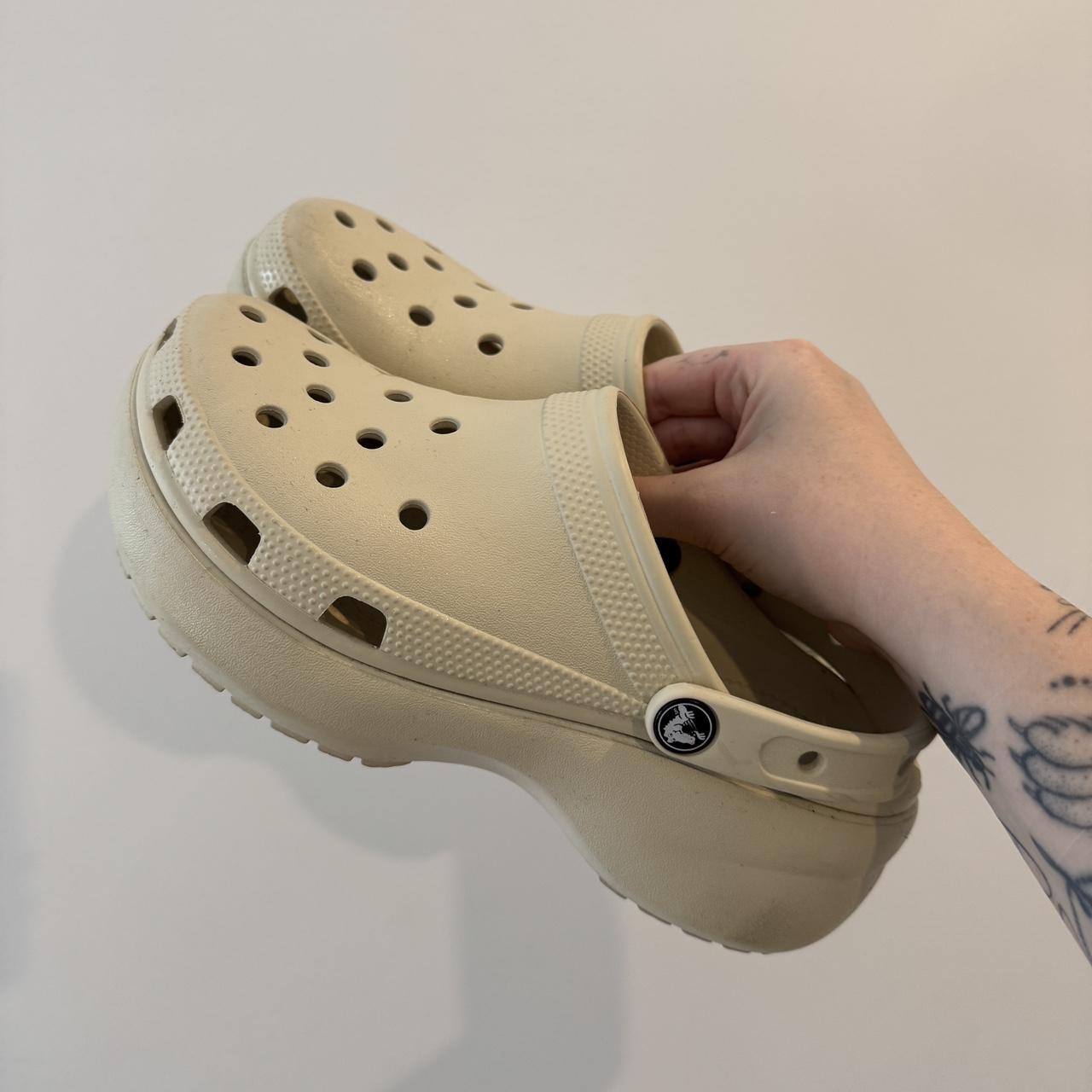 Cream Crocs platform clogs W 9 Used but good... | Depop