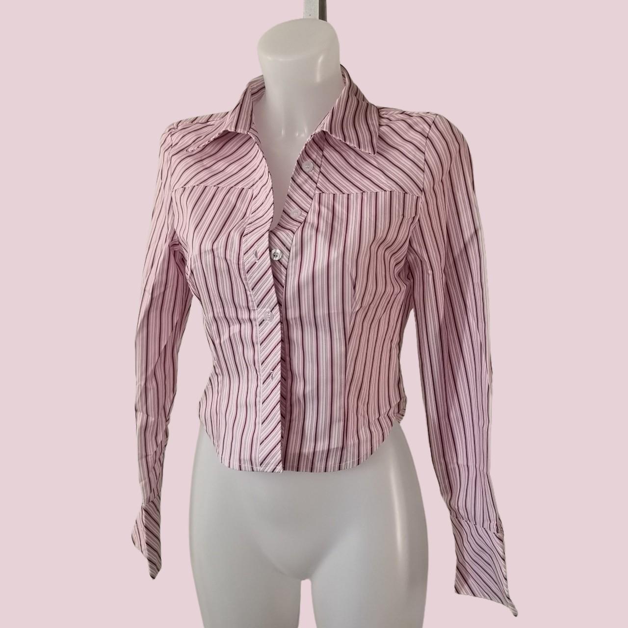 Vintage Style Strip Long Sleeve 🩷 Pink Shirt Fits... - Depop