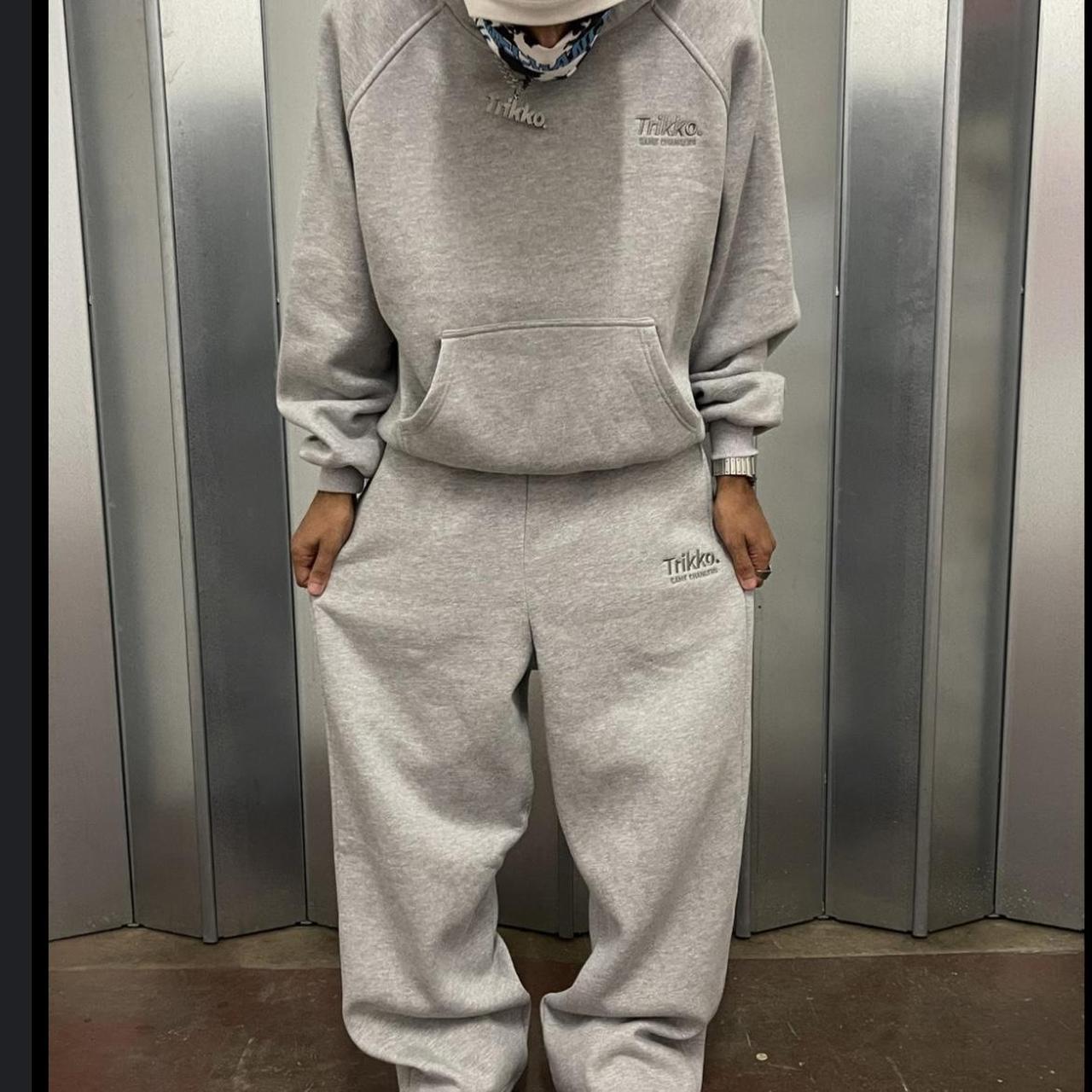 Trikko grey set oversized sweatpants set hoodie and... | Depop