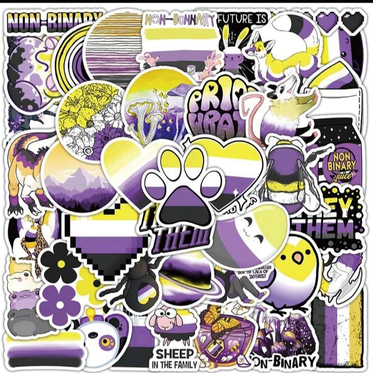 60pcs Cartoon Nonbinary Pride Stickers Genderqueer... - Depop