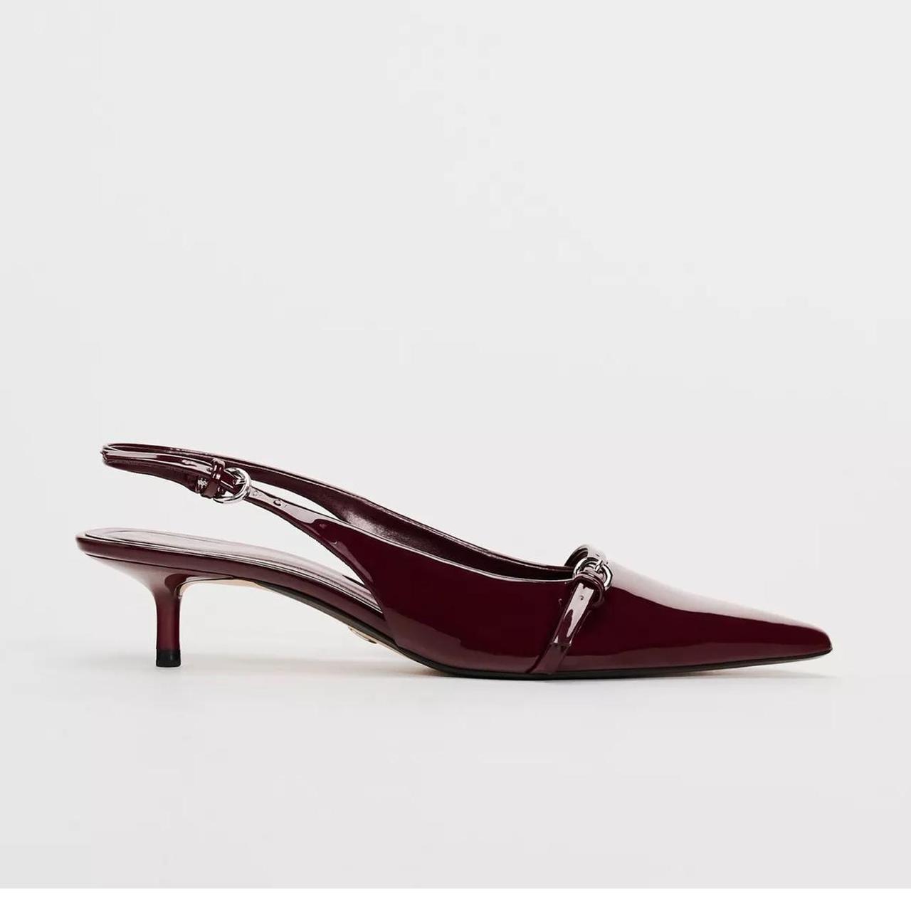 Zara buckled burgundy kitten heels size uk 6, never... | Depop