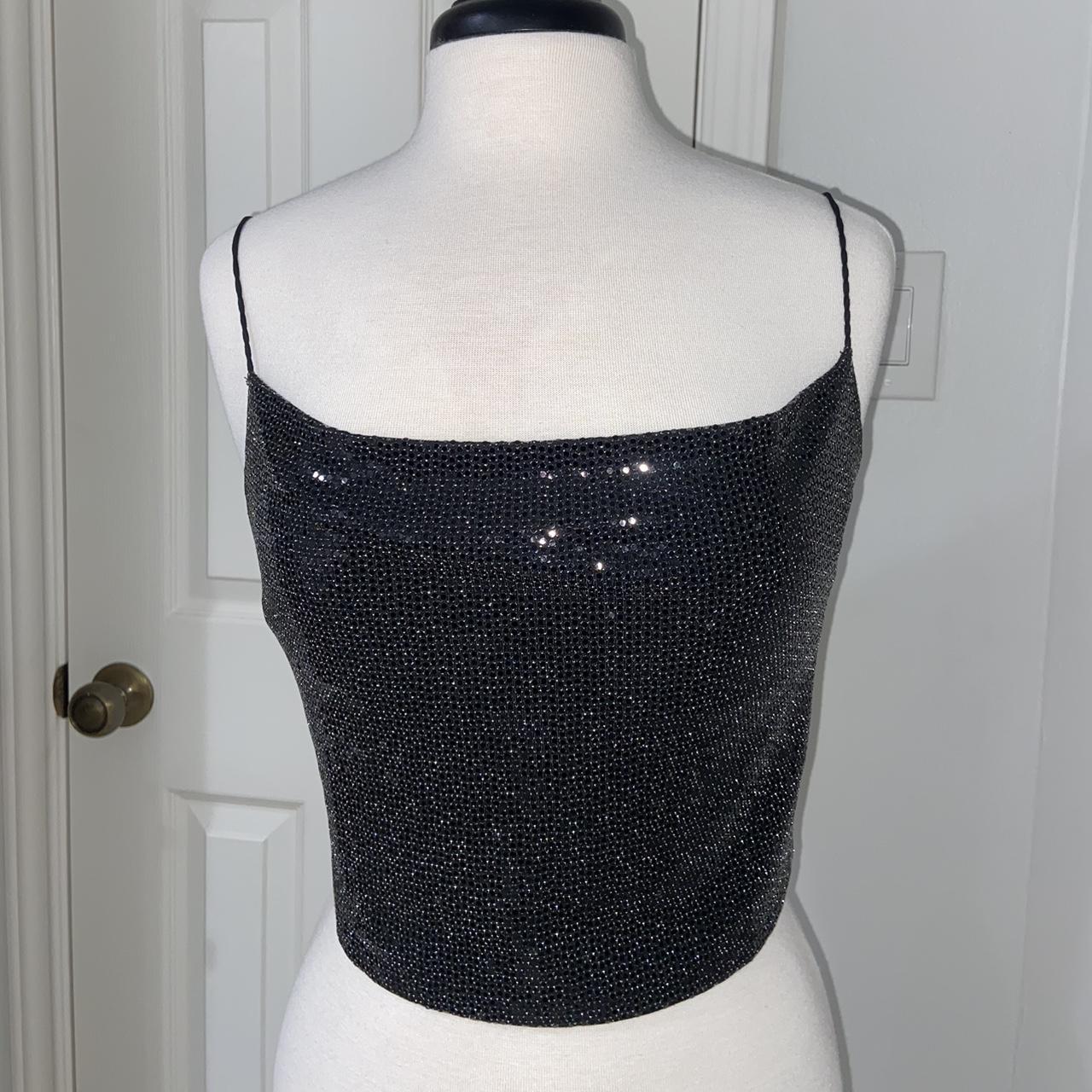 Cowl-neck sparkly black crop top. - Depop