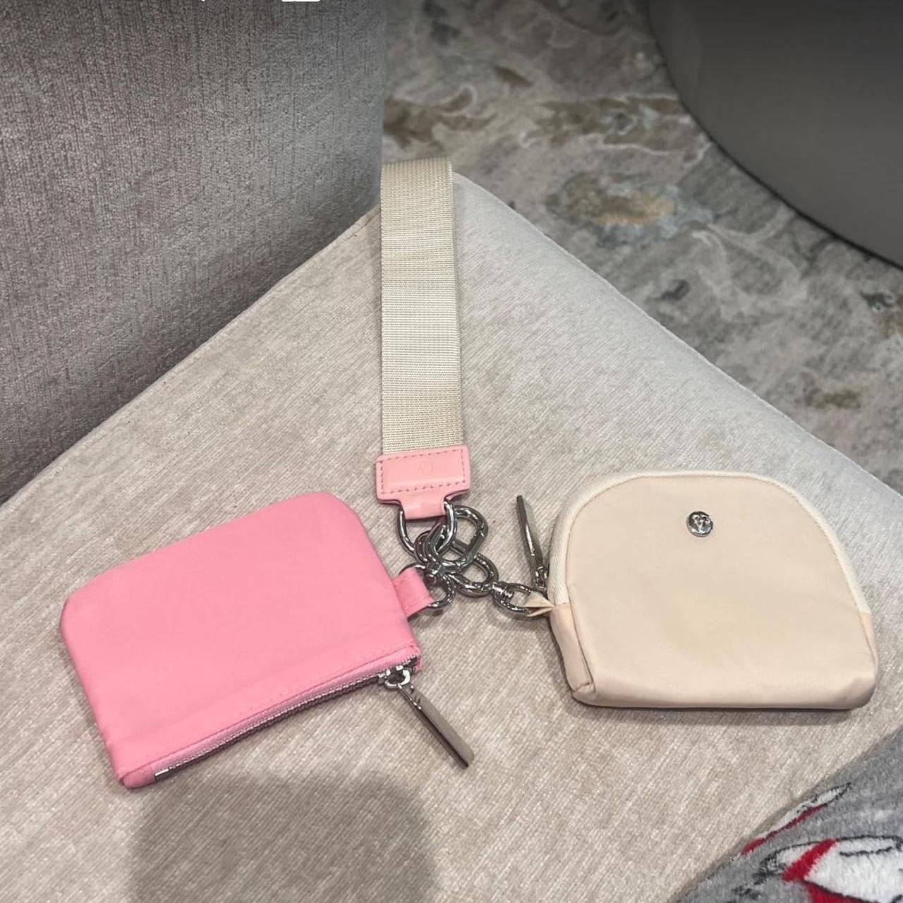 Pink and cream dupe Lululemon wallet and pouch set... | Depop