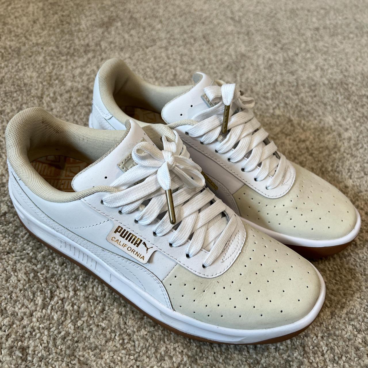 White and cream Puma California trainers... - Depop