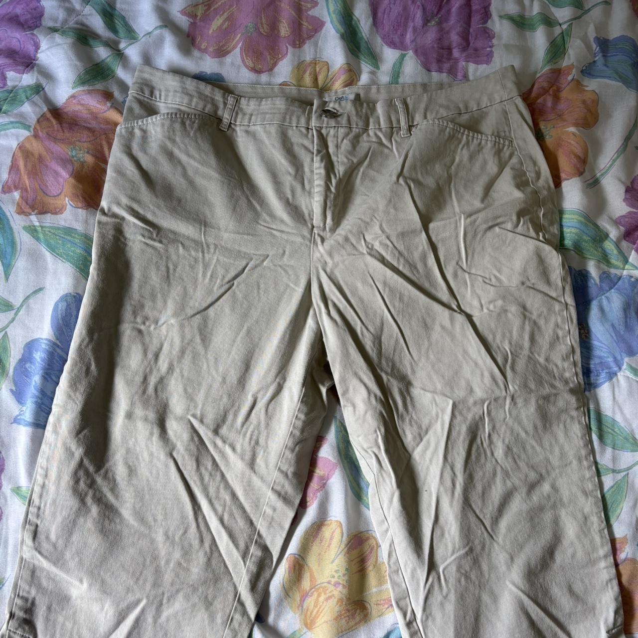 Cream and tan high-waisted capri pants #preppy... | Depop