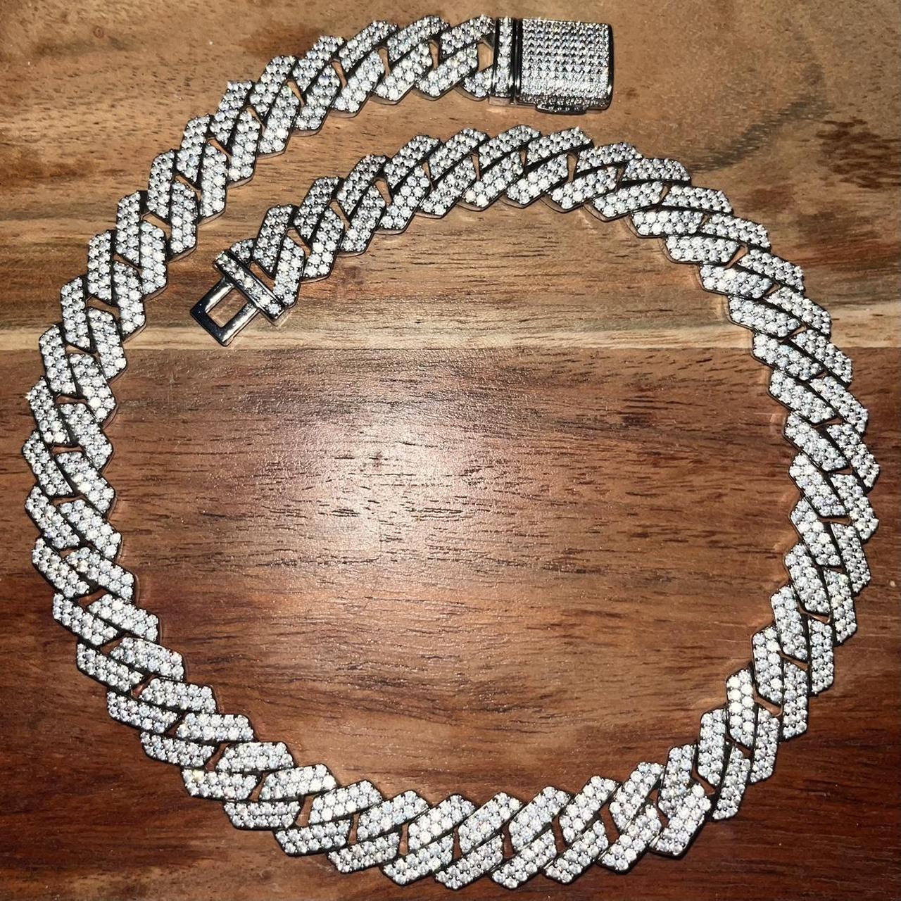 Iced out silver zircon studded Cuban chain 18in -... | Depop