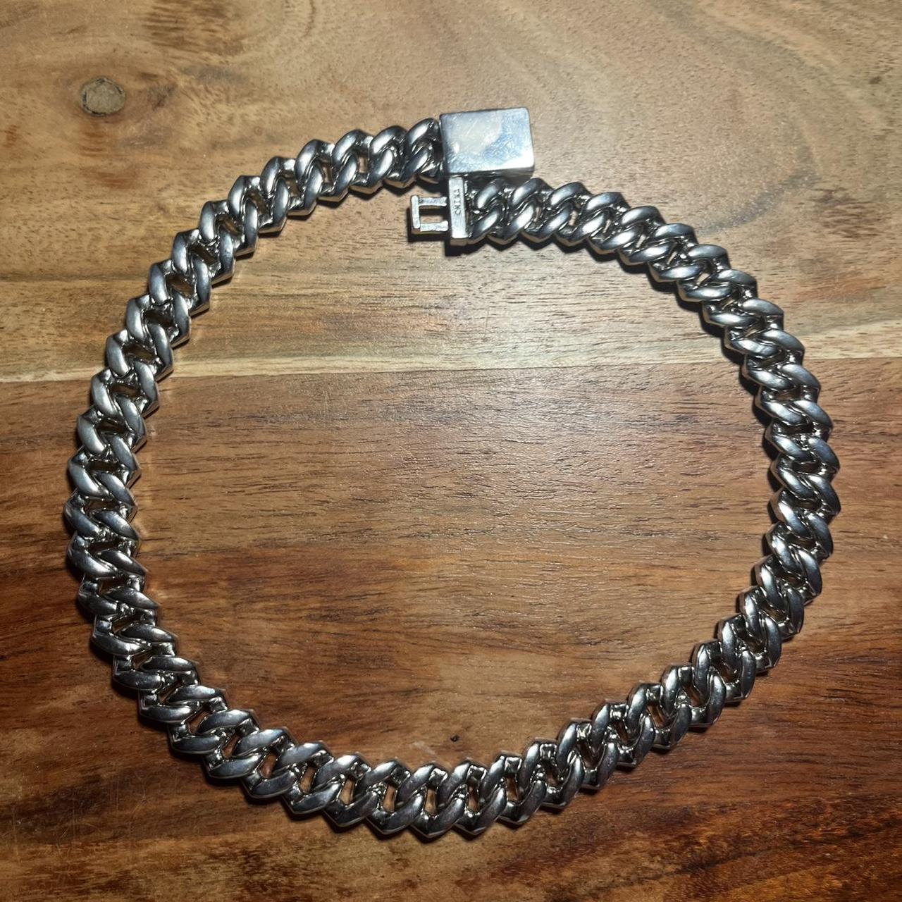 Iced out silver zircon studded Cuban chain 18in -... | Depop