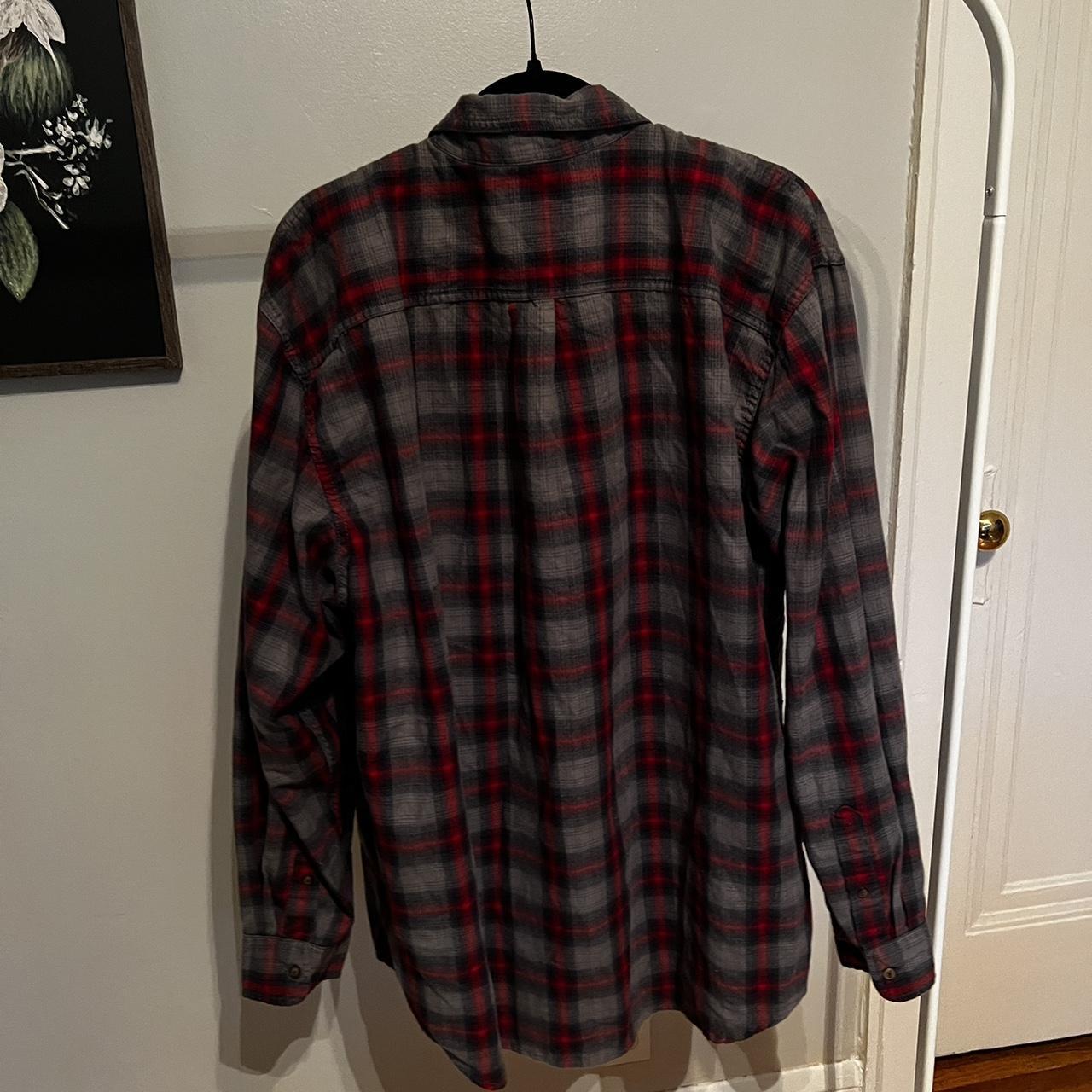 Grey and red flannel shirt #flannel - Depop