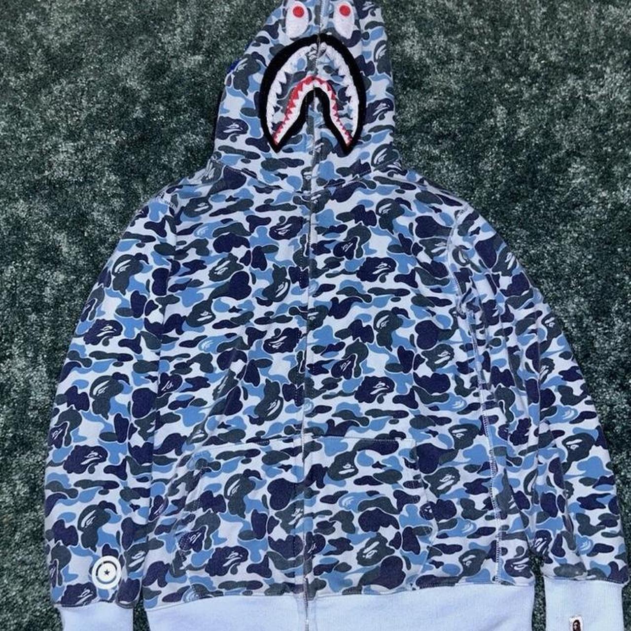 BAPE blue camo hoodie with shark teeth #streetwear... - Depop