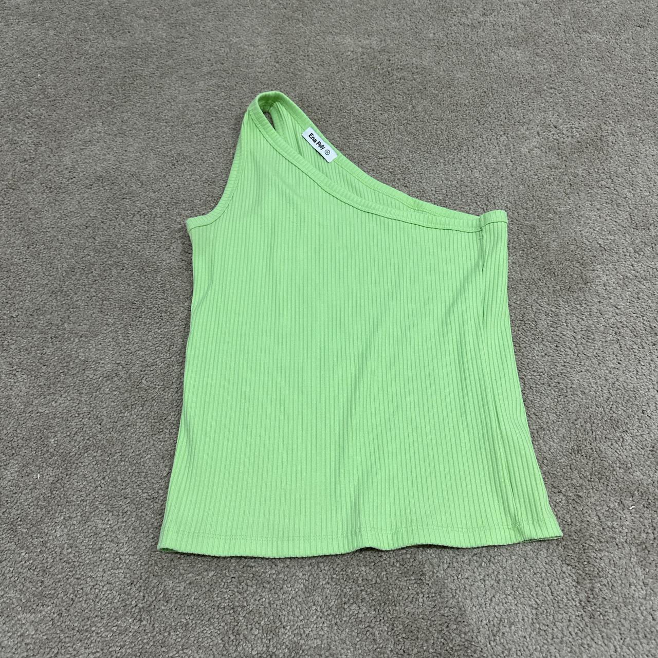 Green one shoulder Ena Pelly ribbed tank - Depop