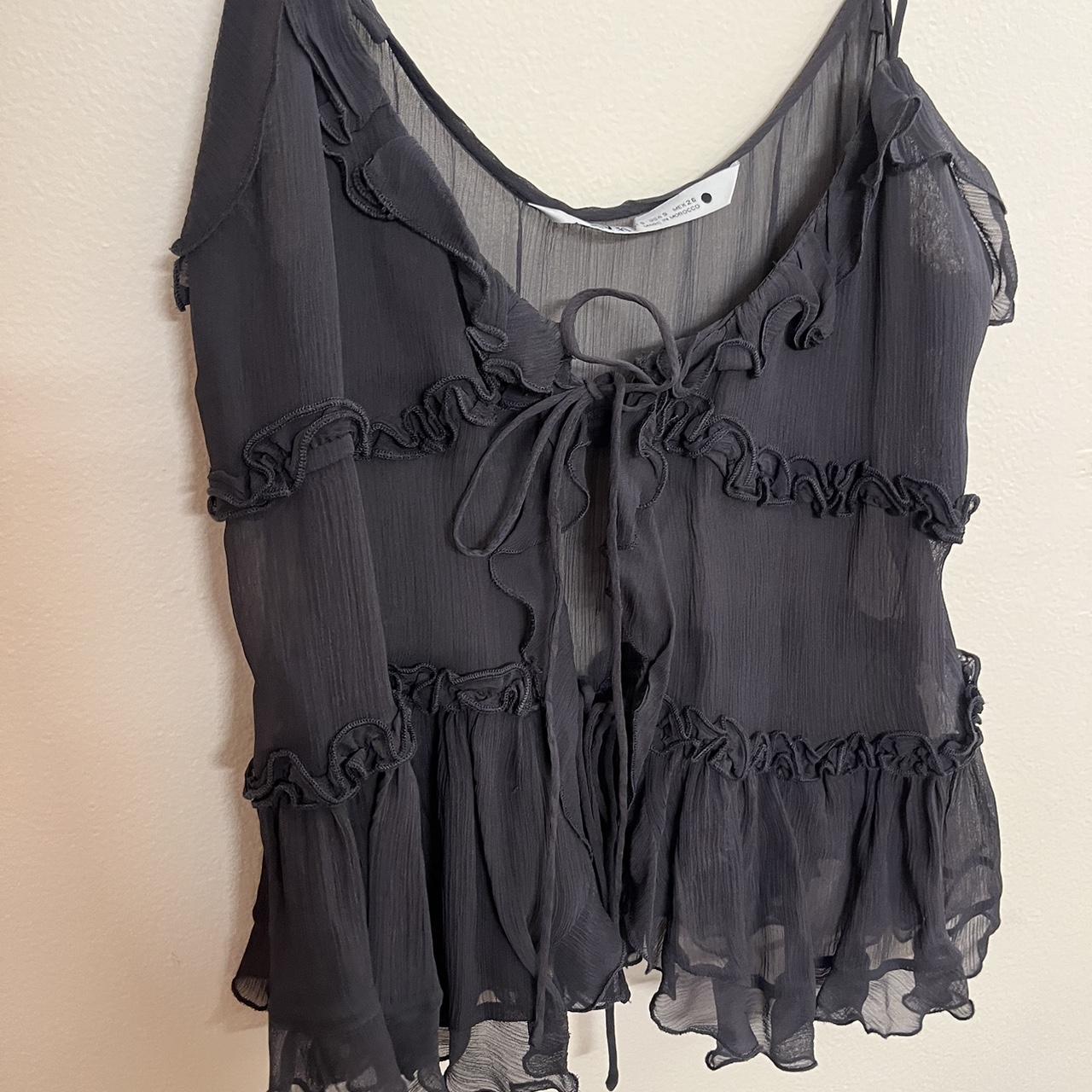 Black Zara ruffled blouse size S Never used, too big... - Depop