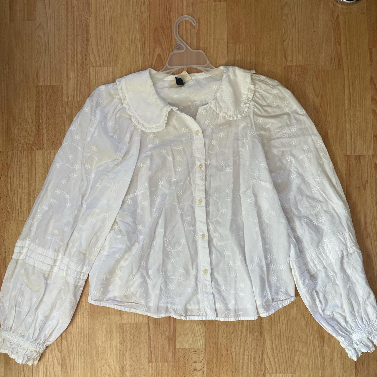 Cottage core button up, 100% cotton with embroidered... - Depop