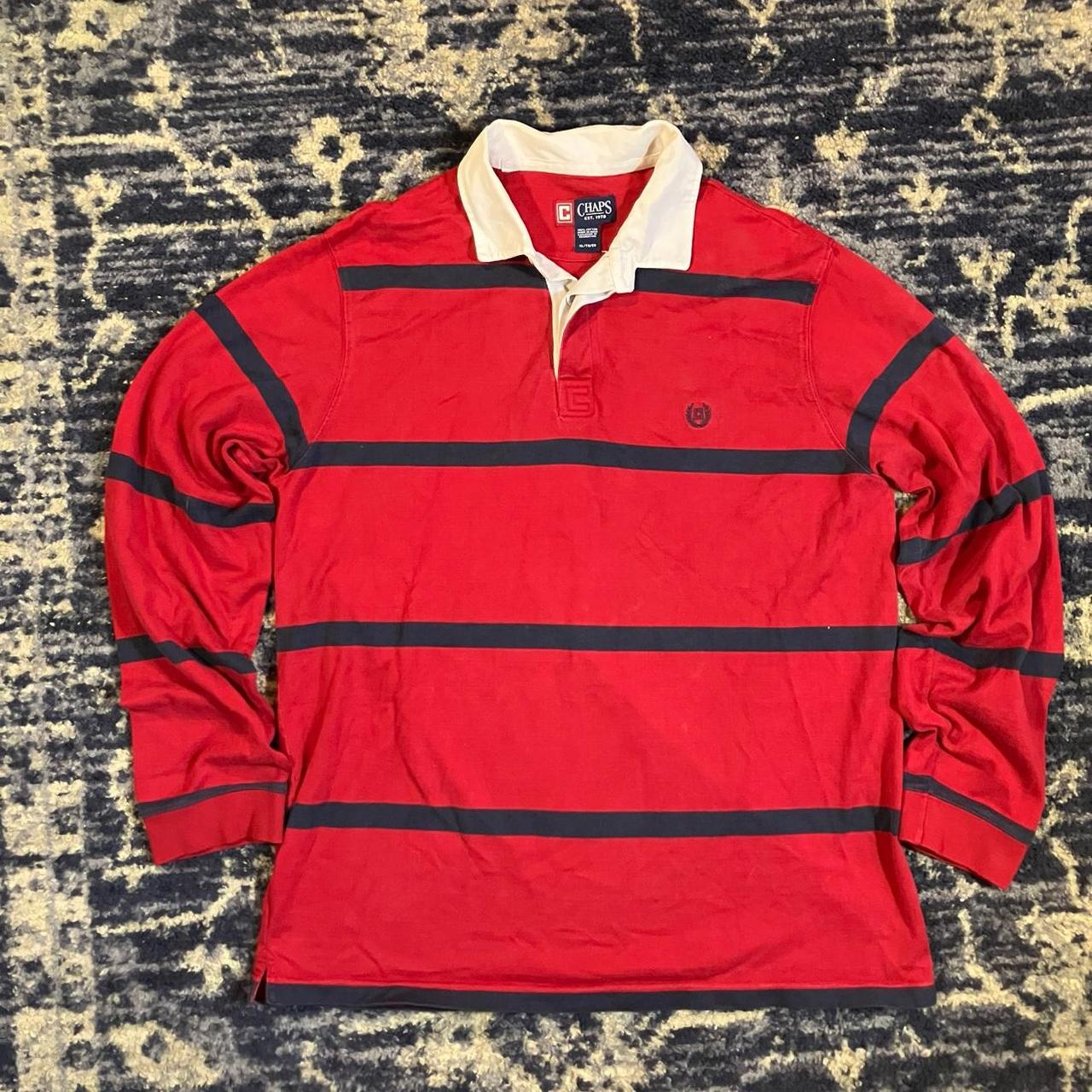 Red and navy Chaps Rugby shirt polo long... | Depop