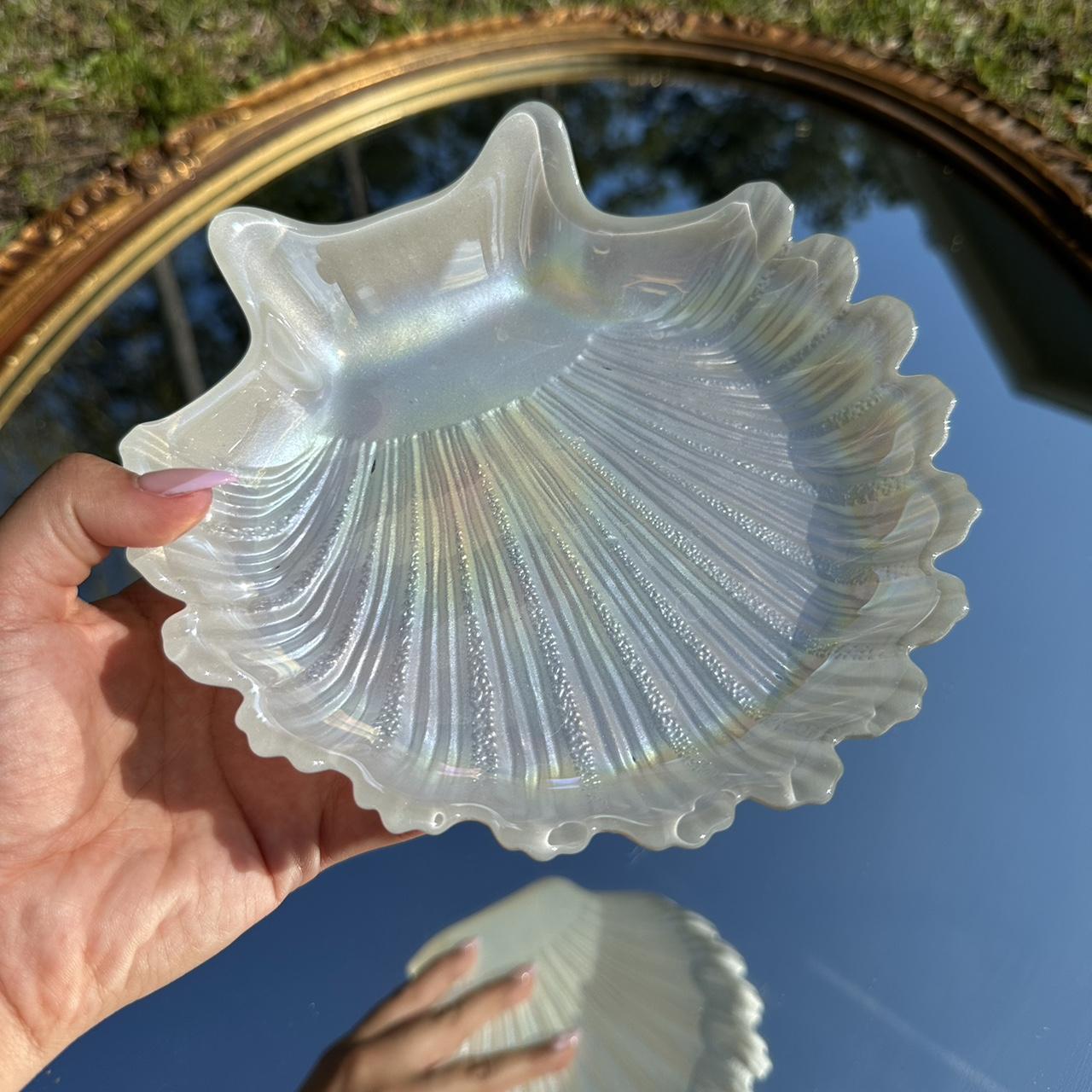 Vintage Iridescent Shell 🫧🤍 ~ Glass Trinket Dish ~... - Depop