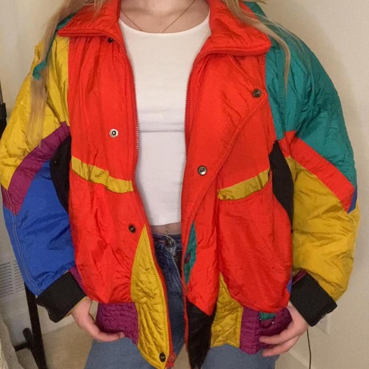 Insane 1980s Rainbow Multicolor Puffer Jacket Size... - Depop