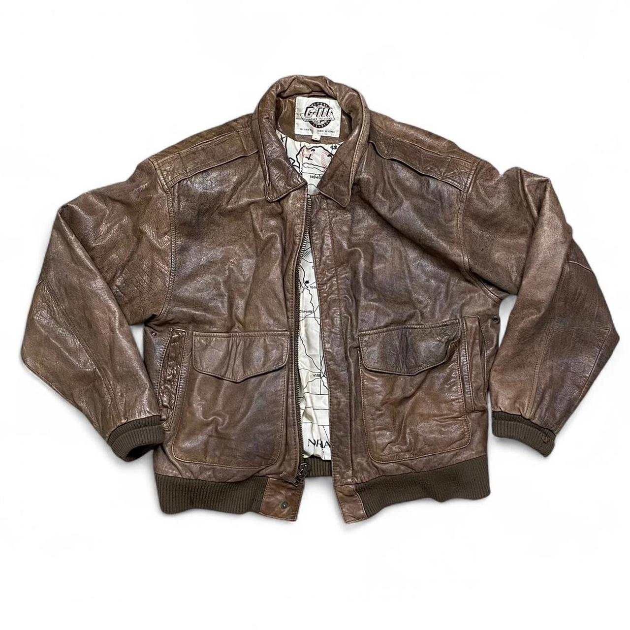 Giii Vintage Brown Leather Bomber Jacket With a... | Depop