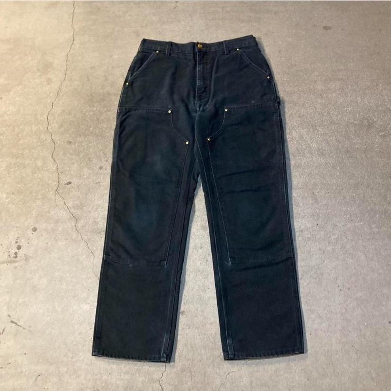 Black Carhartt double knee work pants with a loose... - Depop