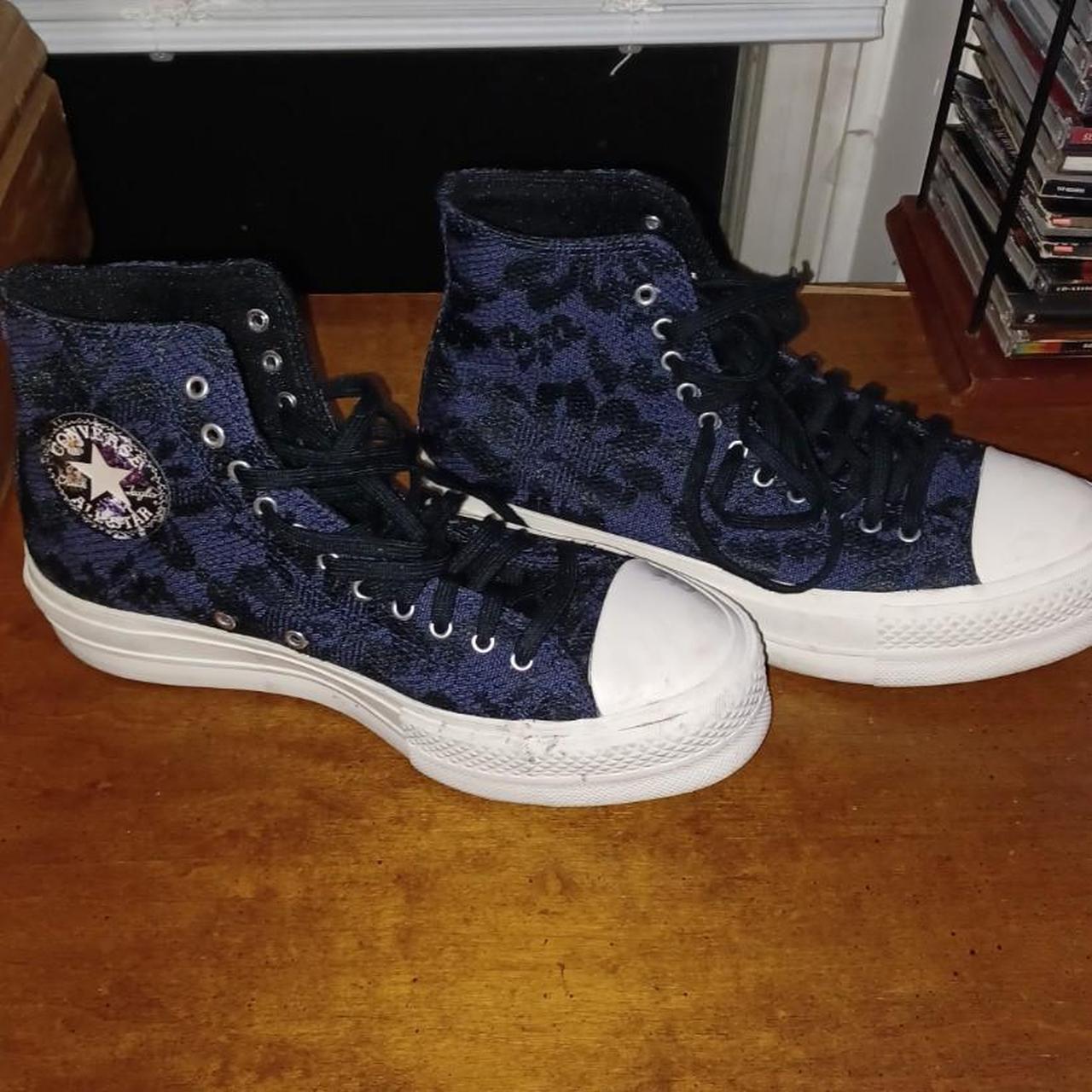 Navy flower pattern Converse Chuck Taylor platform... | Depop