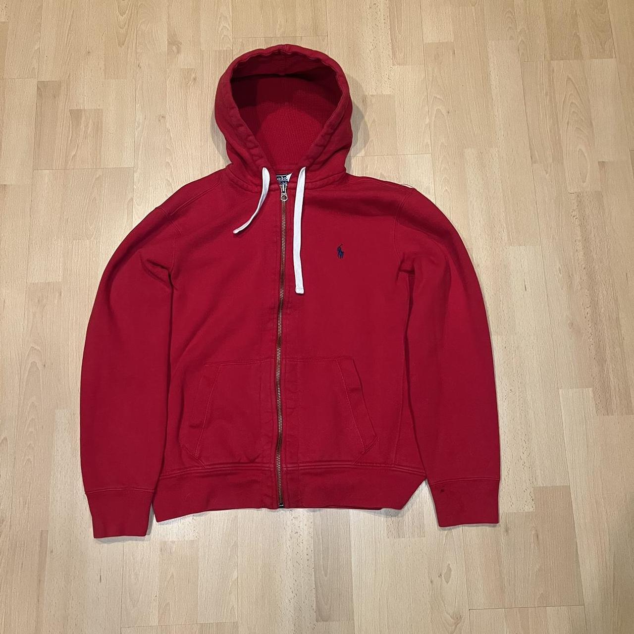 Vintage Red Polo Ralph Lauren zip-up hoodie with... - Depop