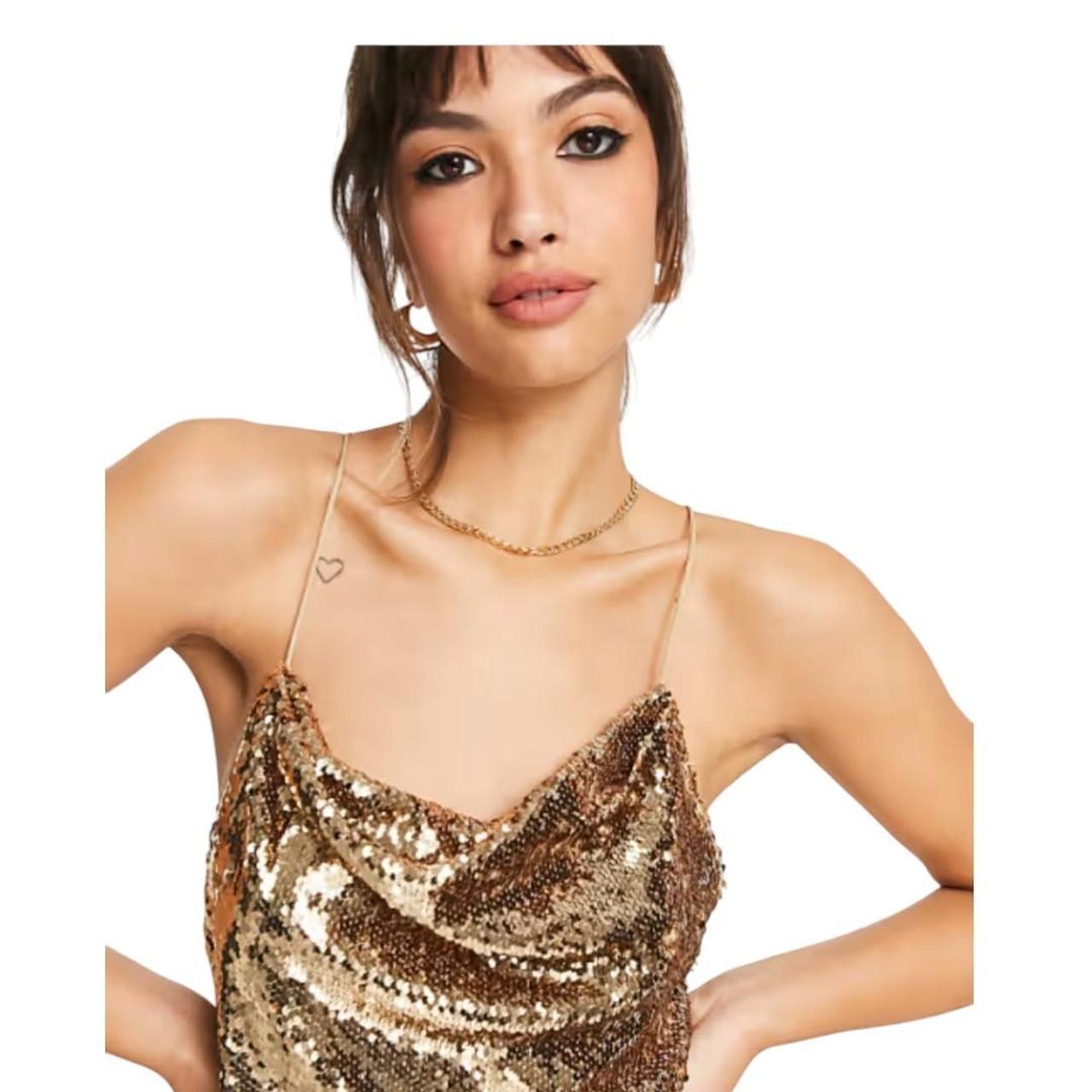 ASOS Gold Sequin Crop Top / Camo SZ Small Exc... | Depop