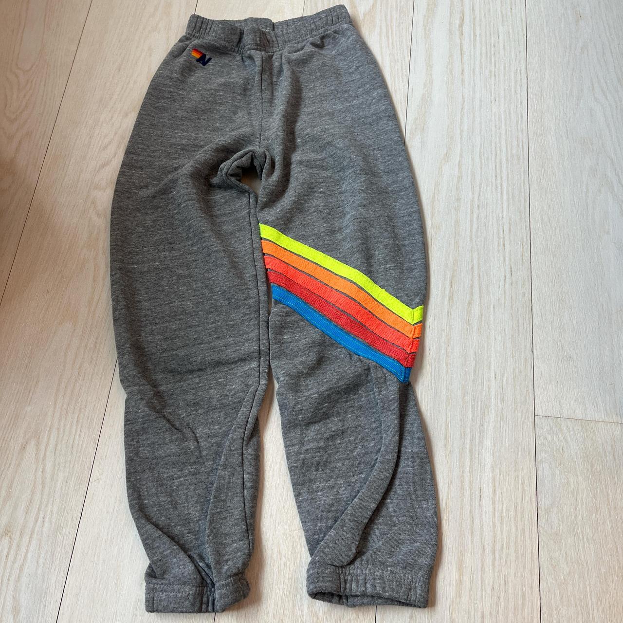 Grey aviator nation sweatpants with rainbow stripe... | Depop