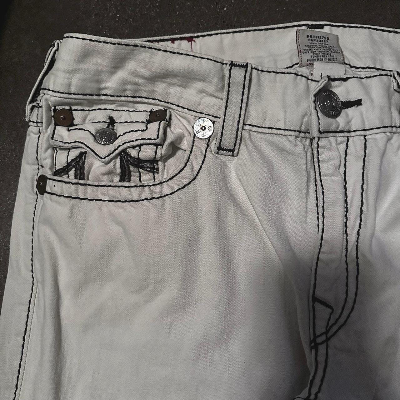 baggy rainbow stitch true religion jeans contrast... | Depop